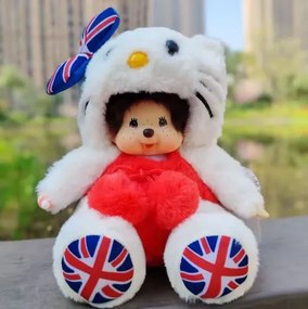 Panenka Monchhichi (mončičák) v kostýmu pohádkové postavy Varianta: Hello Kitty Británie