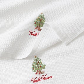 Goldea vánoční kuchyňská vaflová utěrka s výšivkou - veselé vánoce na bílém 50 x 70 cm