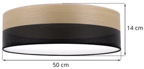 Stropní svítidlo Wood, 1x dýha zlatý dub/černé plastové stínítko, (bílé plexisklo), (fi 50cm)