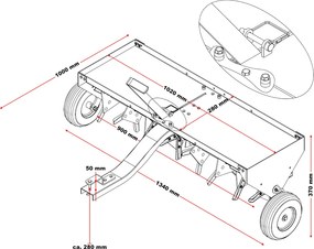 Wiltec Provzdušňovač trávníku 90 cm pro traktor.  sekačky s pojezdem, s pracovní hloubkou 7,6 cm, ocelový provzdušňovač trávníku s přípojkou pro zahradní traktor WILTE05