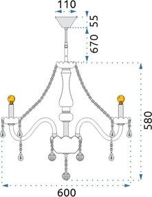 Toolight - Křišťálový závěsný lustr 3xE14 60W 300752, stříbrná, OSW-04601