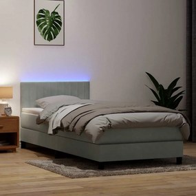 Box spring postel s matrací a LED Světle šedá 90x220 cm Samet 3317103