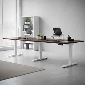 Výškově nastavitelný stůl OfficeTech Long, 260 x 80 cm, bílá podnož, wenge