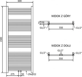 Mexen Mars, elektrické topné těleso 1500 x 600 mm, 600 W, zlatá lesklá, W110-1500-600-2600-50