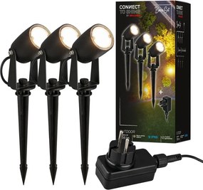BRI 3927035 CONNECT TO SHINE startovací sada 12V zahradní osvětlení - trafo, 3x LED bodové svítidlo se zápichem, nastavitelné, IP65, černá - BRILONER
