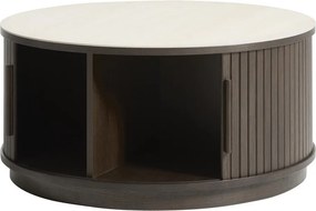 Kulatý konferenční stolek s keramickou deskou v tmavě přírodní barvě ø 85 cm Enna – Unique Furniture