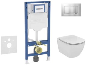 Geberit Duofix - Set předstěnové instalace, klozetu Tesi a sedátka softclose, tlačítko Sigma20, matný chrom/chrom SANI11CD2138