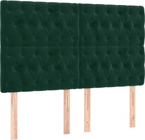 Čelo postele s LED tmavě zelené 144x7x118/128 cm samet 3122811