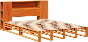 Postel s knihovnou bez matrace hnědá 150 x 200 cm masivní dřevo 3323880