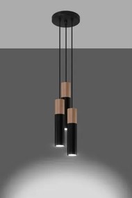 Závěsné svítidlo SOLLUX Pablo 3P GU10 3x40W bez zdroje ocel černá/přírodní dřevo SL.1014