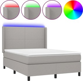 Box spring postel s matrací a LED světle šedá 140x190 cm textil 3138149