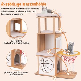 Costway Dřevěné škrabadlo 120 cm vysoká lezecká věž se sportovní tématikou