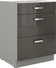 GREY gr | dolní skříňka 60 D 3S zásuvková | 60 cm | PREMIUM BOX | světle šedá/tmavě šedá lesk
