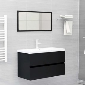 3dílný set koupelnového nábytku - s baterií a zrcadlem 80 cm - dřevotříska | černý