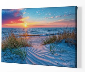 Obraz na plátně - Travnatá pláž a západ slunce FeelHappy.cz Velikost obrazu: 120 x 80 cm