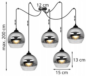 Závěsné svítidlo BERGEN SPIDER, 5x chromové/transparentní skleněné stínítko (fi 15cm)