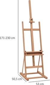 Studiový stojan Vinsetto z bukového dřeva, výškově a úhlově nastavitelný, s odkládací přihrádkou, přírodní, 53x50,5x171-230cm| Aosom