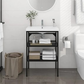 Koupelnový regál pod umyvadlo černý 59 x 38 x 83 cm železo 338488