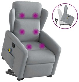 Zvedací masážní polohovací křeslo světle šedé textil 3303144