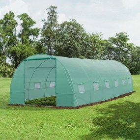 Outsunny Skleník 800x300x200cm - Fóliový skleník pro rajčata s dveřmi, 12 okny, fóliový tunel z pozinkované oceli, PE, stabilní skleník na rostliny, v