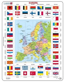 Larsen Vzdělávací puzzle Evropa Mapa a vlajky 70 dílků