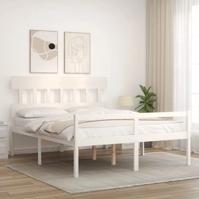 Postel s čelem pro seniory bílý 160x200 cm masivní dřevo 3195427