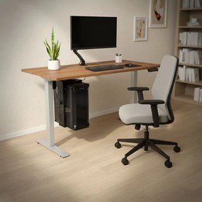 Výškově nastavitelný stůl OfficeTech B, 120 x 80 cm, šedá podnož, dub silverjack