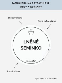 LNĚNÉ SEMÍNKO – bílá samolepka na dózu, tučné písmo, 5 cm | DomaLEP