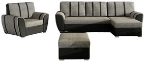 Sedací souprava NAOMI šedá melír / černá (sedačka+křeslo+taburet)