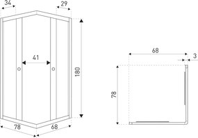 Novoterm Obdélníkový sprchový kout NV-Olga SQ BL 80x70, černý/transparent - bez vaničky