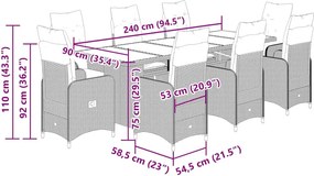 9dílný zahradní bistro set s poduškami šedý polyratan 3277280