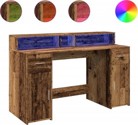 Psací stůl s LED světly old wood 140x55x91 cm kompozitní dřevo 3309427
