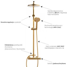 Erga Dubaj, sprchová souprava s pákovou baterií a dešťovou hlavicí 23 cm, zlatá lesklá, ERG-YKA-BP.DUBAJ23-GLD