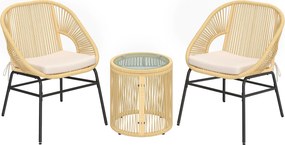 Outsunny 3dílný ratanový bistro set – 2 polstrovaná křesla a tvrzený skleněný stolek, béžová
