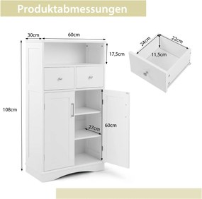 Costway Volně stojící koupelnová skříňka s 2 dvířky – 60 × 30 × 108 cm