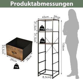 Costway Stojací police Knihovna Úložná skříňka se zásuvkami – 43 × 39 × 156 cm