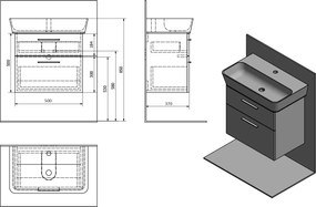 Aqualine Aqualine, ZOJA umyvadlová skříňka zásuvková 50x50x37 cm, bílá, 56379