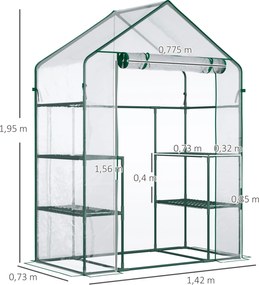 Outsunny Fóliový skleník Walk-in Skleník na rajčata 142x73x195cm se 6 policemi, průhledný pro zahradu a rostliny |