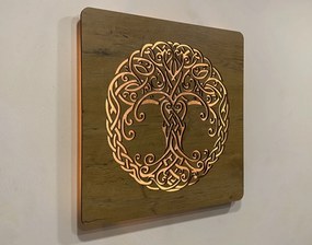 Li-Go "Keltský strom života" světelný obraz s baterií 62x62cm varianta ovládání: manuál/pohybové čidlo, provedení povrchu: dub