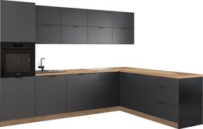 Rohová univerzální kuchyňská linka, 300x220, grafit/dub craft, LAFT