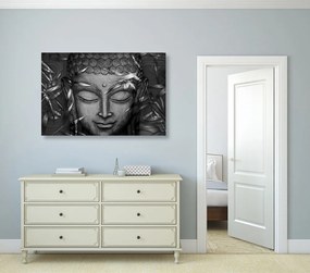 Obraz usmívající se Buddha v černobílém provedení - 90x60 cm
