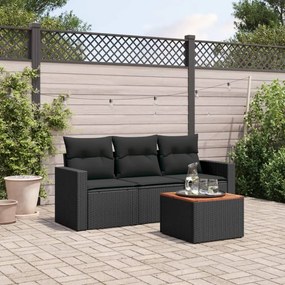 4dílná zahradní sedací souprava s poduškami černá polyratan 3223990