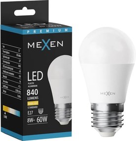 Mexen Nova, LED žárovka E27, G45, 8W, teplá - 3000K, 840 lm - L101-E27-0830-01