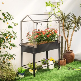 Podlokálně zvýšený záhon Outsunny s PVC krytem, zvýšený květináč na kolečkách, rolovací zipová dvířka a odtokový otvor, mini skleník na zeleninu, kvě…