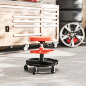 HOMCOM Pojezdný pracovní stolička, mechanická stolička s nastavitelnou výškou 40-51 cm, 2 odkládací plochy na nástroje, otáčecí sedadlo s max. zatíže…