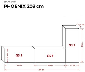 Ral Obývací stěna PHOENIX 2, 203 cm - Bílý lesk