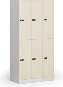 Šatní skříňka S1 s úložnými boxy, 6 boxů, 1850 x 900 x 500 mm, mechanický kódový zámek, laminované dveře, bříza