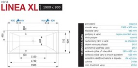 Santech LINEA XL 190 x 90 cm SALIN190XL vana akrylátová