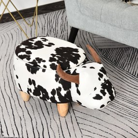 HOMCOM Zvířecí taburet Dekorativní taburet s úložným prostorem 62x35x36cm Čalouněný taburet v designu prasátka černobílý do obývacího a dětského poko…