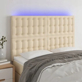 Čelo Postele S Led Tmavě Hnědé Textil Krémová 144 x 5 x 118/128 cm